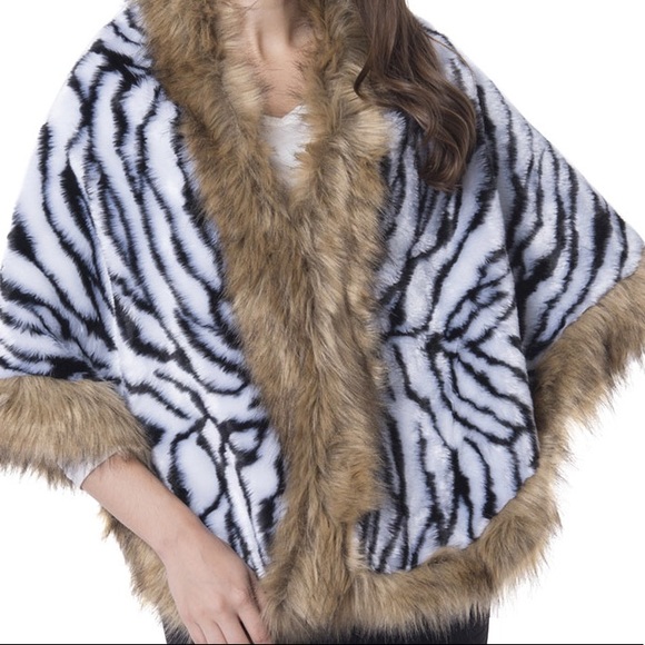 animal print | Accessories | Zebra Stripe Animal Print Faux Fur Cape ...